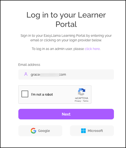 Learner Portal Access - Login Page