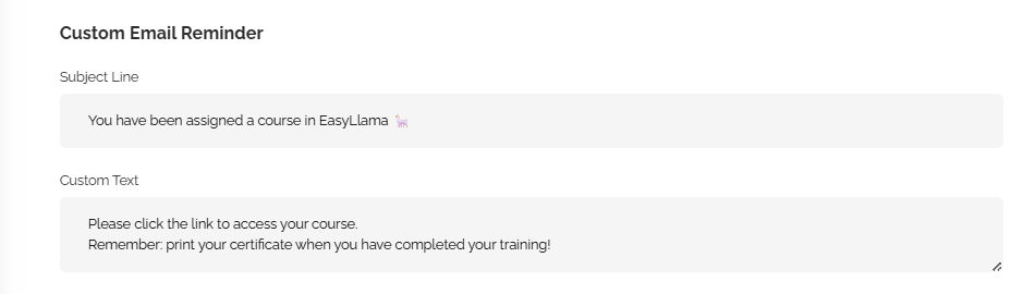 Custom Subject Line and Message for Training Notifications and Reminders