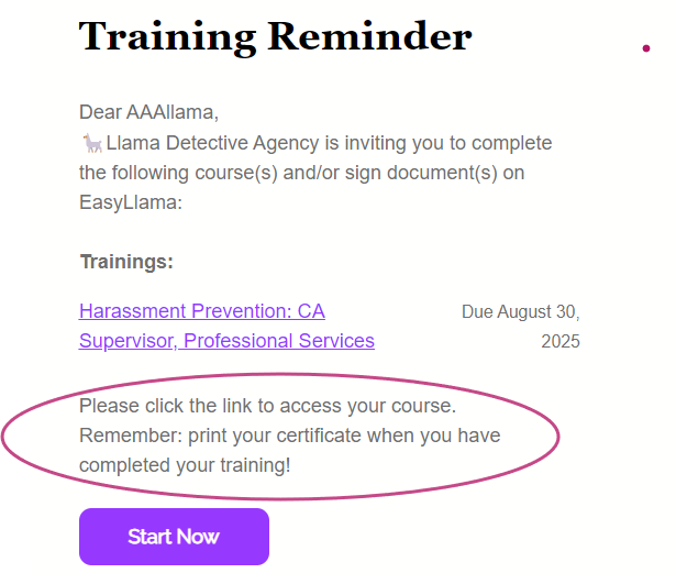 Custom Subject Line and Message for Training Notifications and Reminders